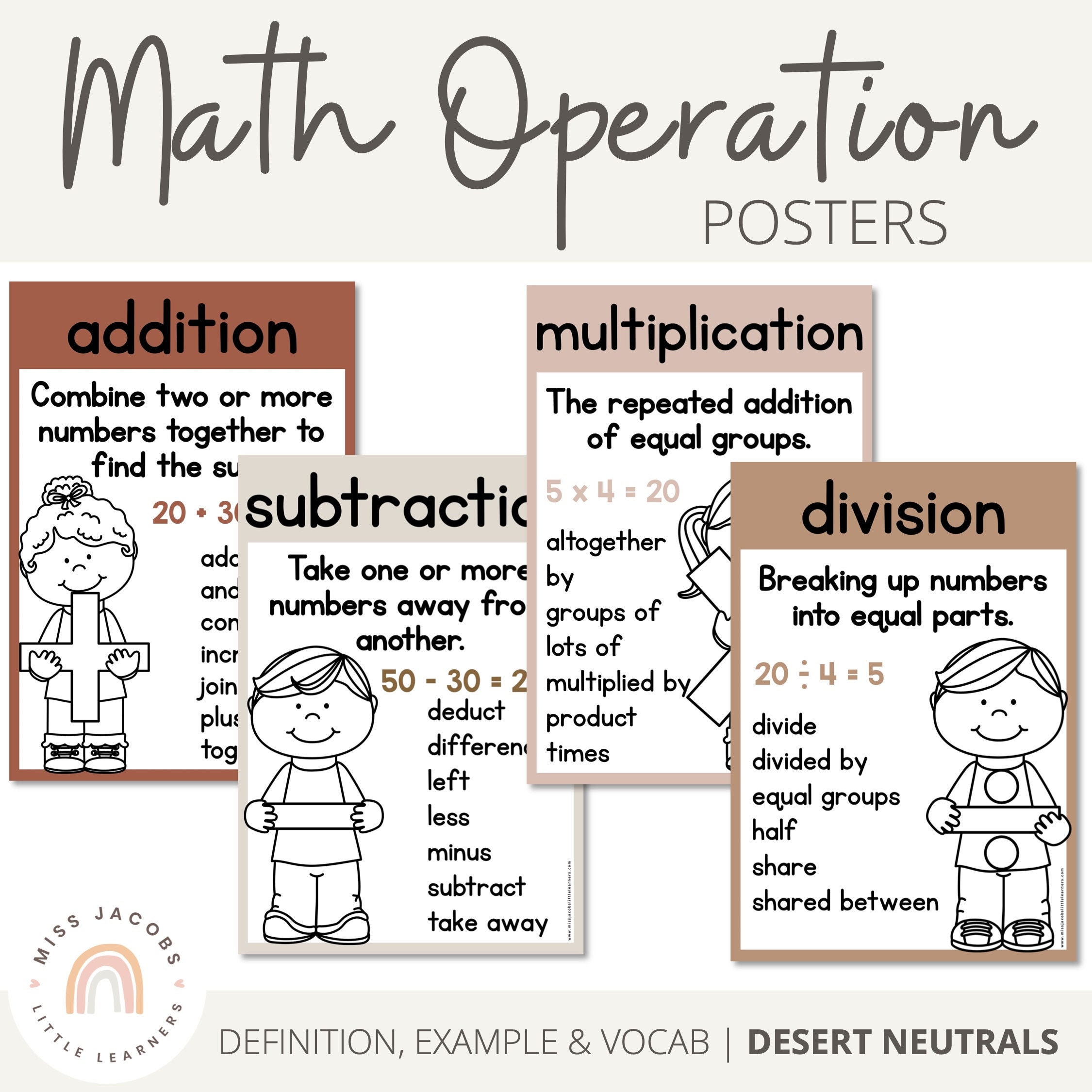 DESERT NEUTRAL Math Operation Posters Boho Vibes Classroom - Etsy