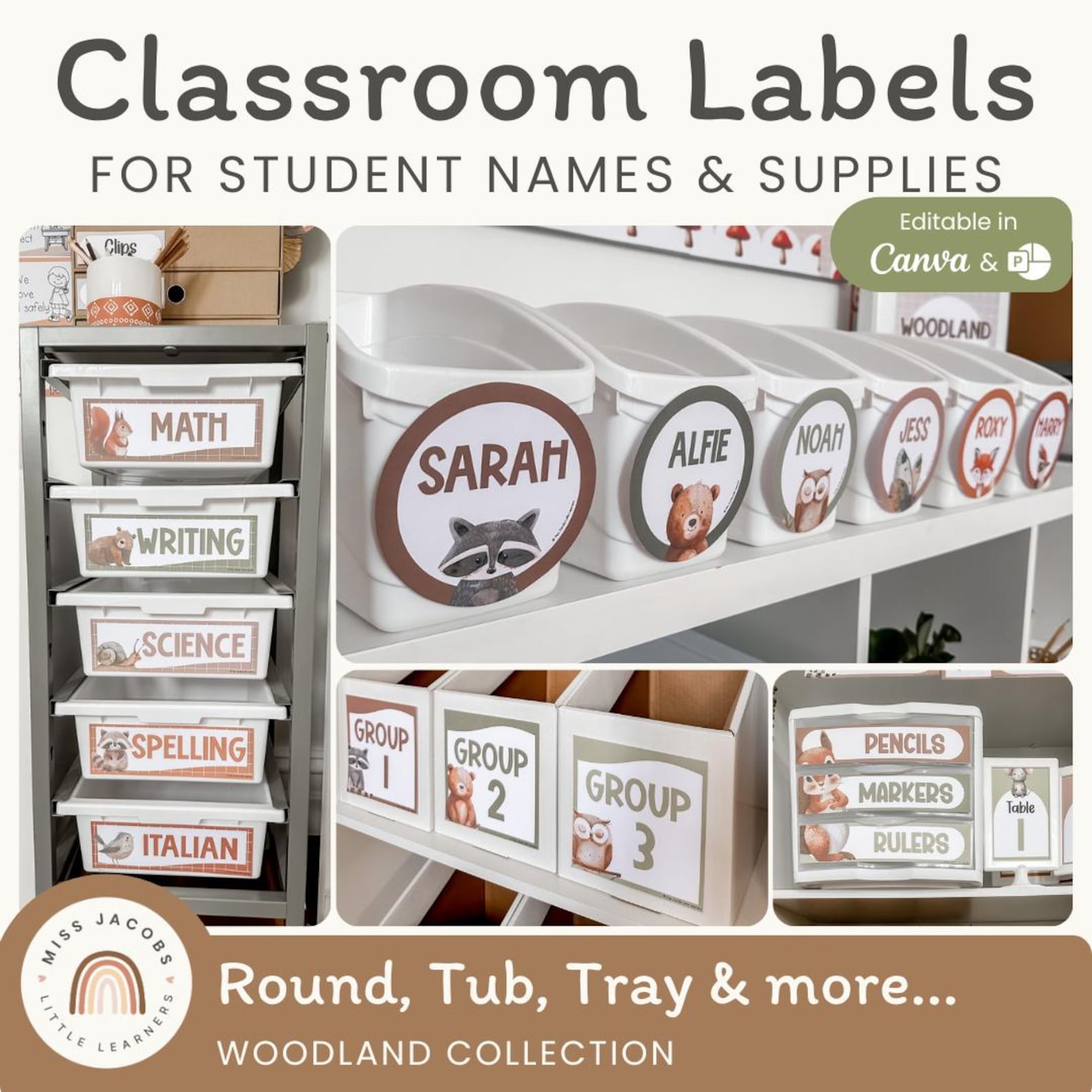 Woodland Classroom Labels Pack, Editable Student Name & Supply Tags ...