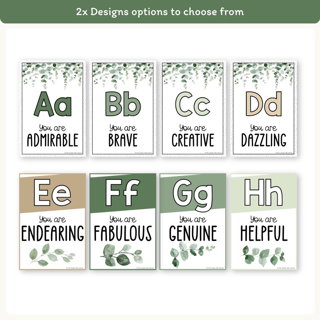 Botanical Affirmation Alphabet Posters, Editable Eucalyptus Alphabet ...