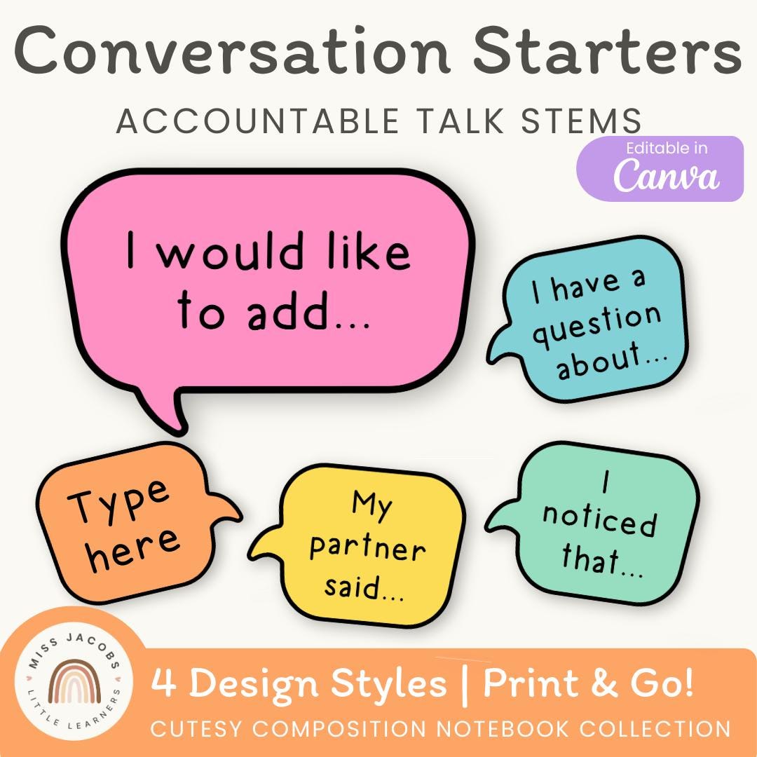 Conversation Starters Posters Composition Notebook Theme: Cutesy ELA ...