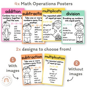 Cutesy Math Operations Posters, Colorful Math Operations Key Word ...