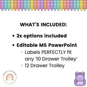 Cutesy Teacher Rolling Cart Editable Labels, Back to School 10 - 12 ...