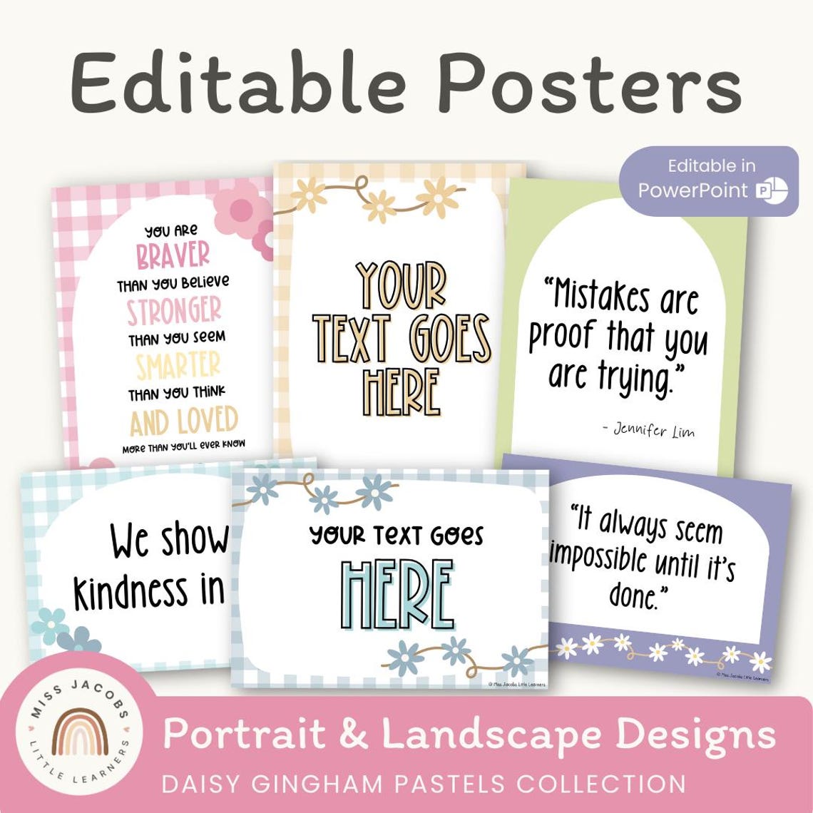 Editable & Customizable Classroom Posters | Daisy Gingham Pastels ...