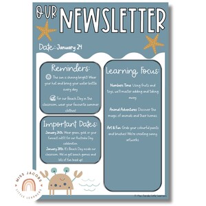 Editable Classroom Newsletter Templates Cute Sea Life Classroom Decor ...