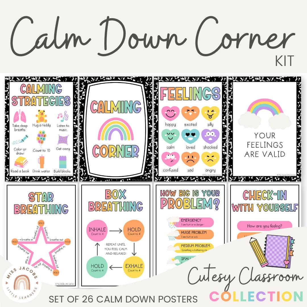 Cutesy Calm Down Corner Posters, Calm Down Kit, Printable Social ...