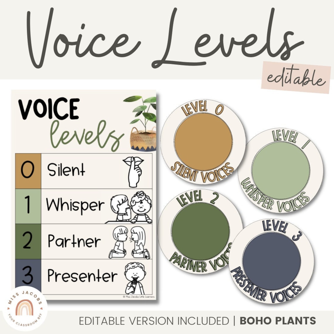 Rustic Boho Plants Voice Noise Level Display EDITABLE - Etsy