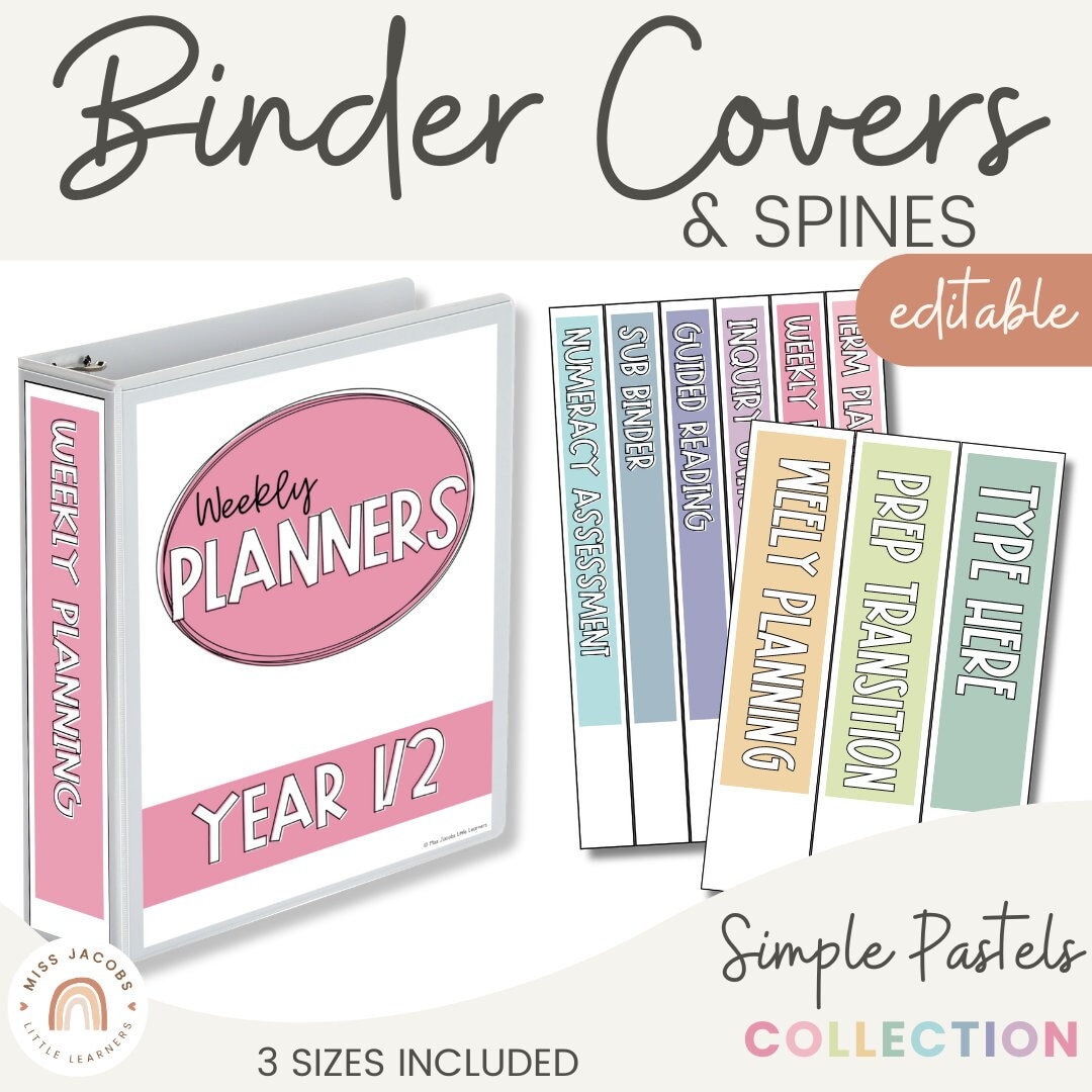 Binder Covers and Spines | PASTELS | Editable - Etsy