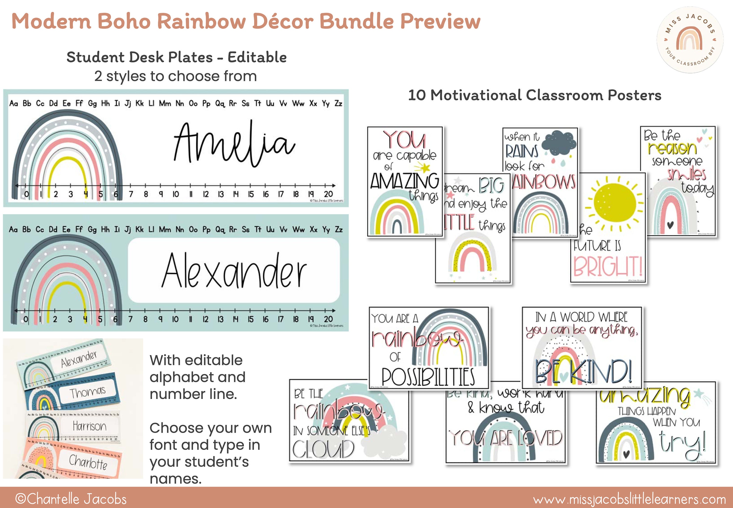 MODERN RAINBOW Classroom Decor Bundle Editable Calm Colors - Etsy Australia