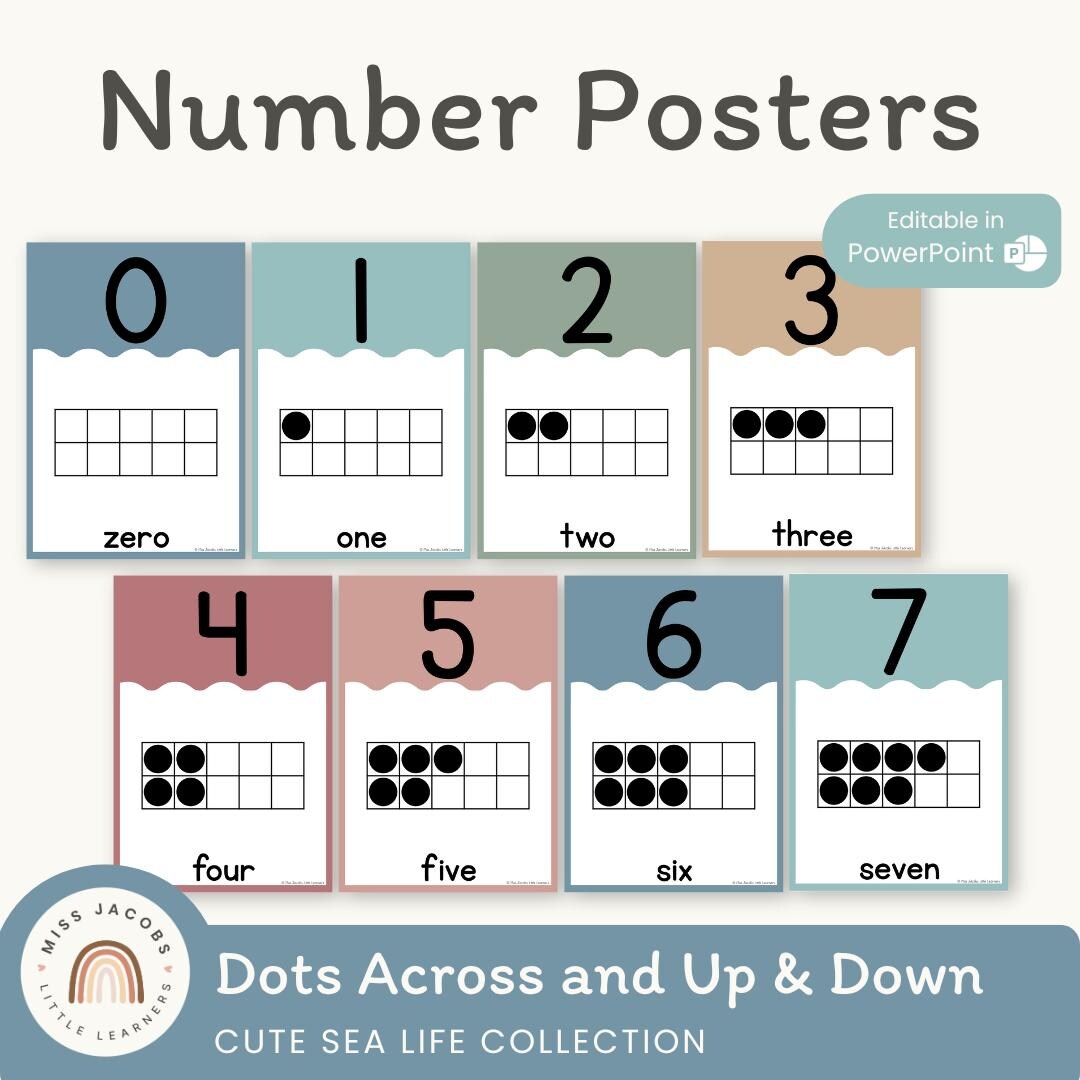 Number Posters With Ten Frames | Cute Sea Life | Editable Decor - Etsy