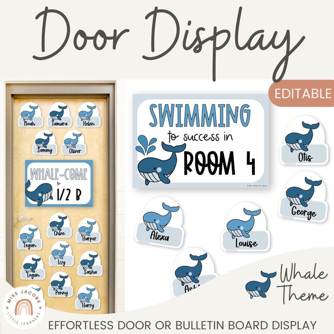 Whale Door Display, Ocean Theme Welcome Signs & Name Labels, Editable ...
