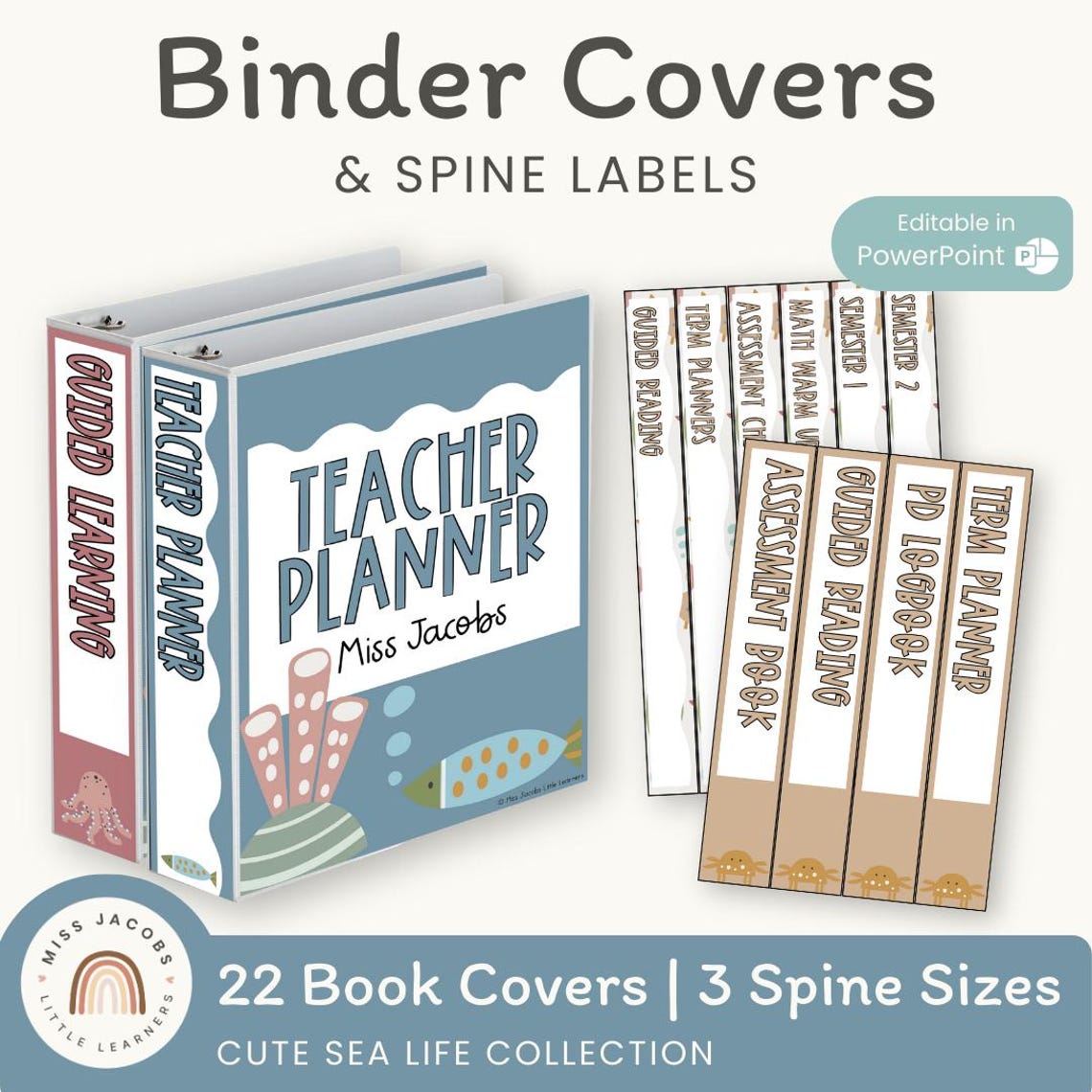Binder Covers and Spines: Cute Sea Life Classroom Folder Covers ...