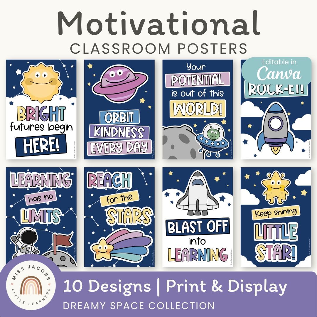 Motivational Posters: Dreamy Space Inspirational Quotes Classroom Wall ...