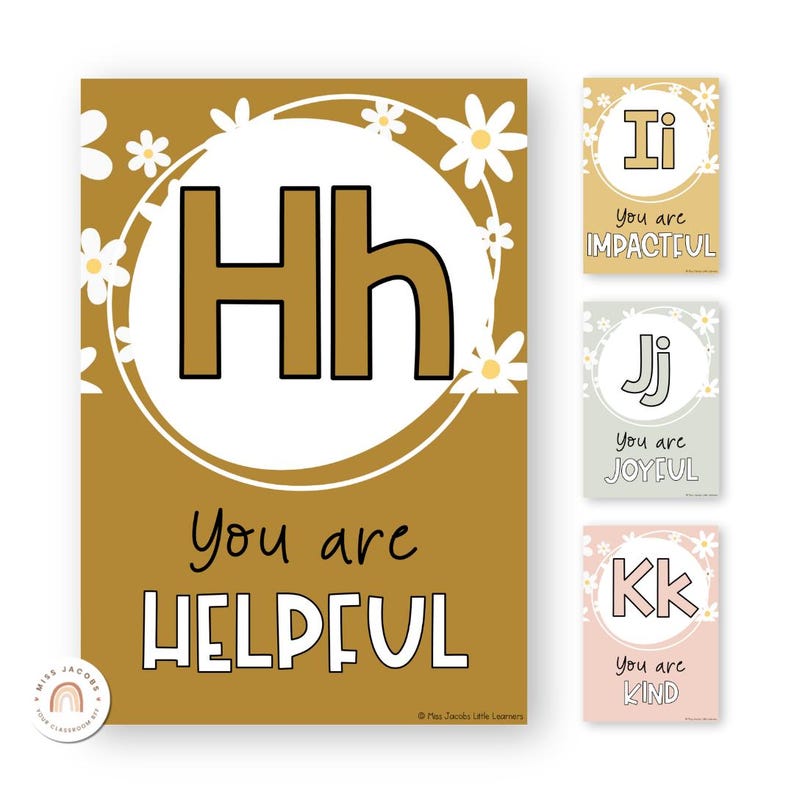 Affirmation Alphabet Posters, Daisy Gingham Prints Classroom Wall Decor ...