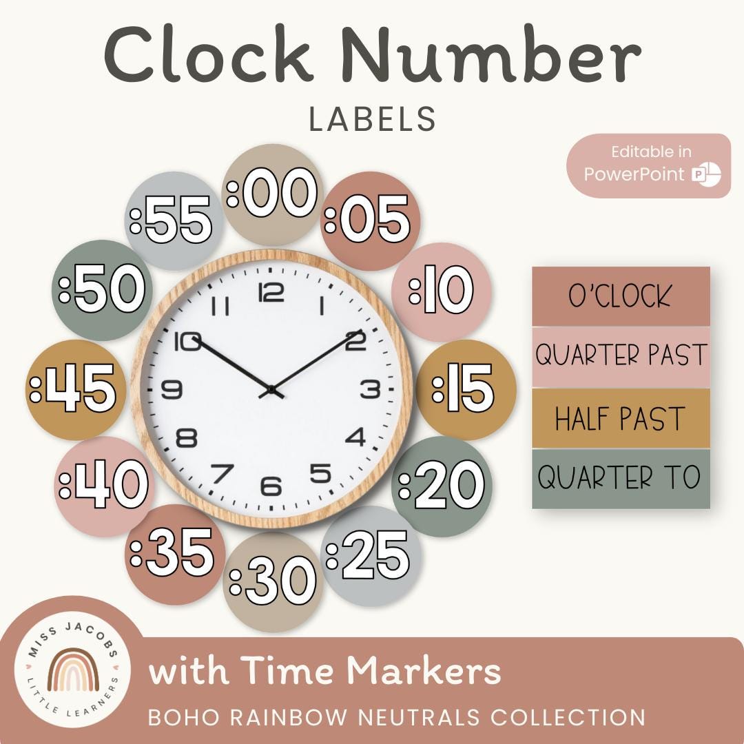 BOHO RAINBOW Clock Numbers | Neutral Rainbow Classroom Decor - Etsy