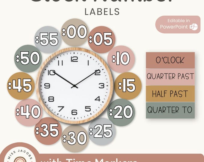 BOHO RAINBOW Clock Numbers | Neutral Rainbow Classroom Decor - Etsy