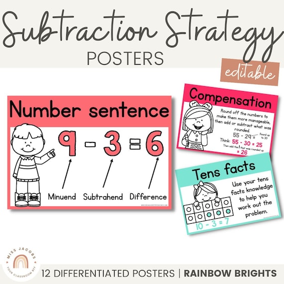 Subtraction Strategy Posters RAINBOW BRIGHTS Classroom Decor - Etsy