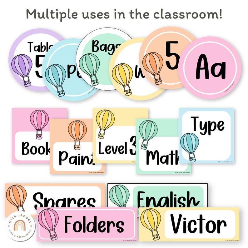 Pastel Hot Air Balloon Classroom Decor Bundle, Editable Calm Theme ...
