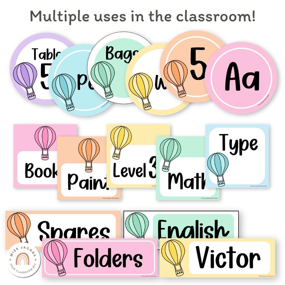 Pastel Hot Air Balloon Classroom Decor Bundle, Editable Calm Theme ...