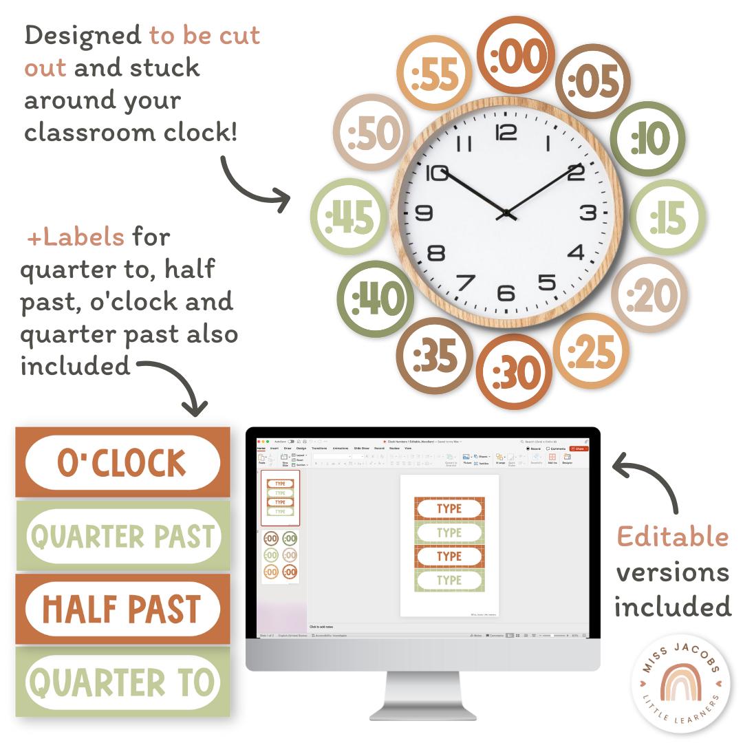 Woodland Clock Labels, Printable Minute Numbers Learning Time, Editable ...