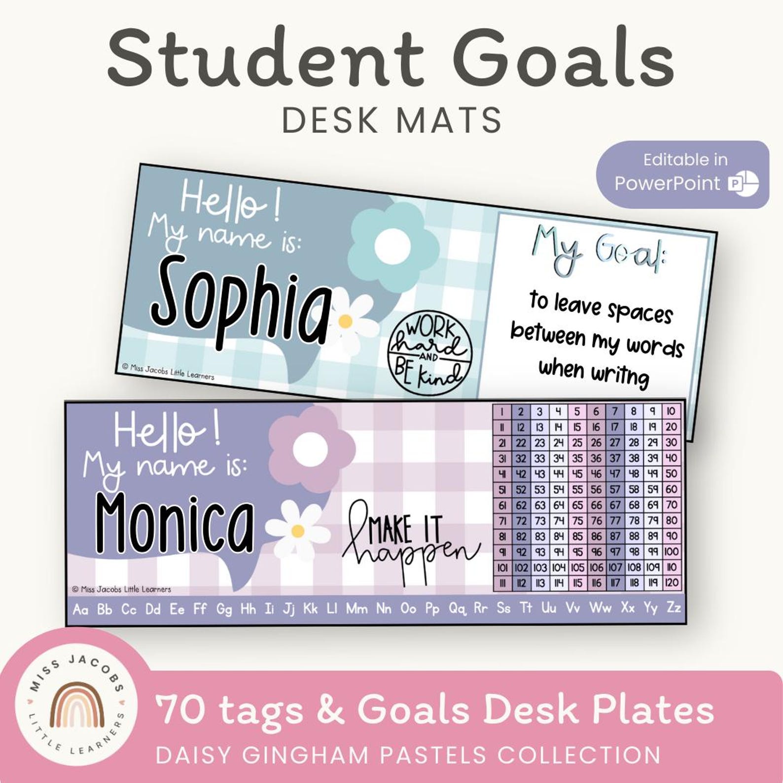 Student Name Tags & Goals Desk Plates | Daisy Gingham Pastels Classroom ...