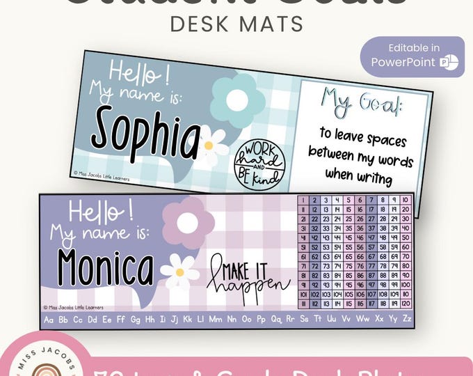 Student Name Tags & Goals Desk Plates | Daisy Gingham Pastels Classroom ...