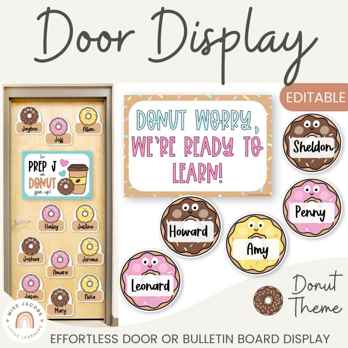 Editable Donut Door Display for Classroom, Cute Welcome Door Signs ...