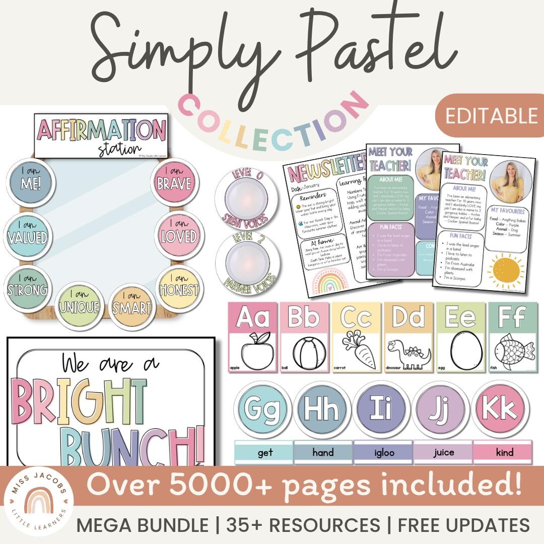 PASTELS Classroom Decor Bundle | Muted Rainbow Decor | Editable - Etsy