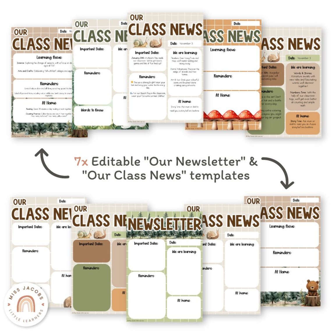 Woodland Classroom Newsletter Templates, Editable Teacher Weekly ...