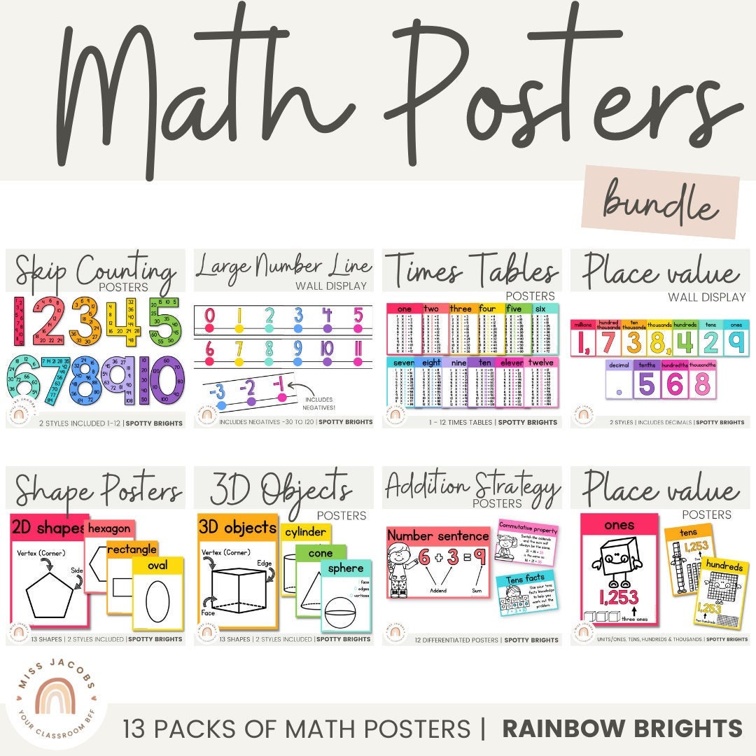 Math Posters Bundle RAINBOW BRIGHTS Rainbow Classroom Decor - Etsy