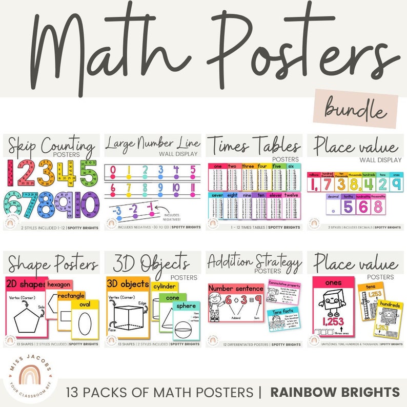 Math Posters Bundle RAINBOW BRIGHTS Rainbow Classroom - Etsy