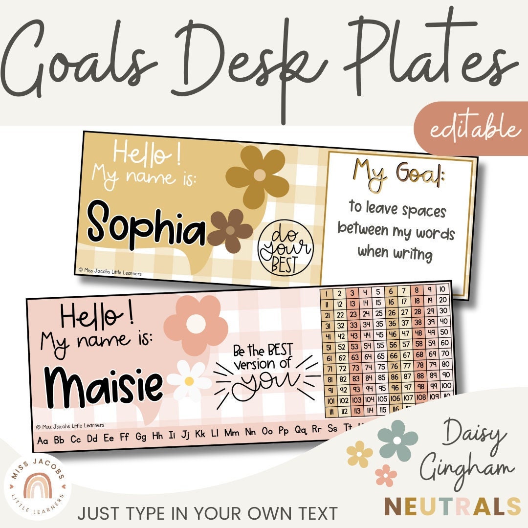 Student Name Tags and Goals Desk Plates | Alphabet and Number Line ...