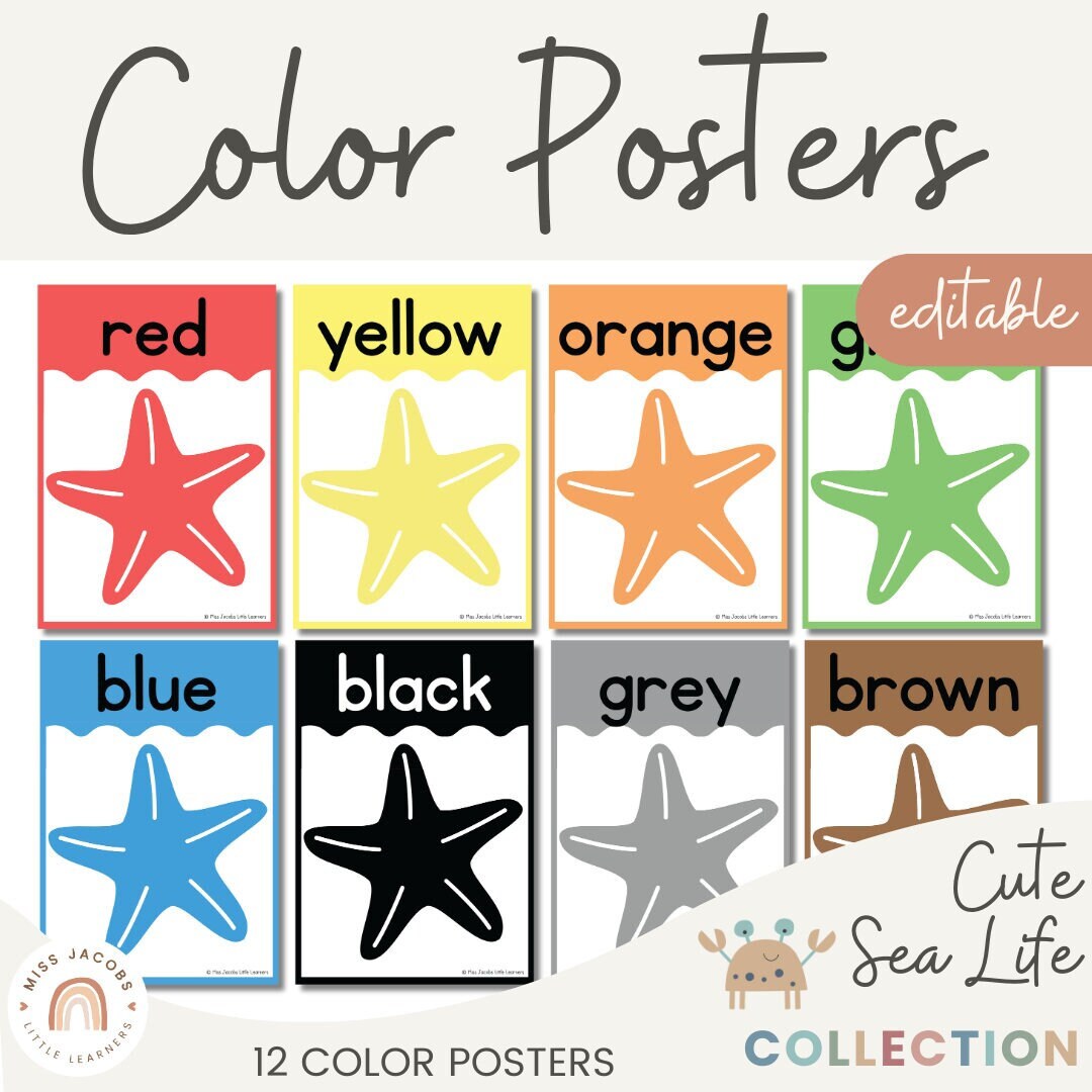 Color Posters | Cute Sea Life Classroom Decor | Editable - Etsy