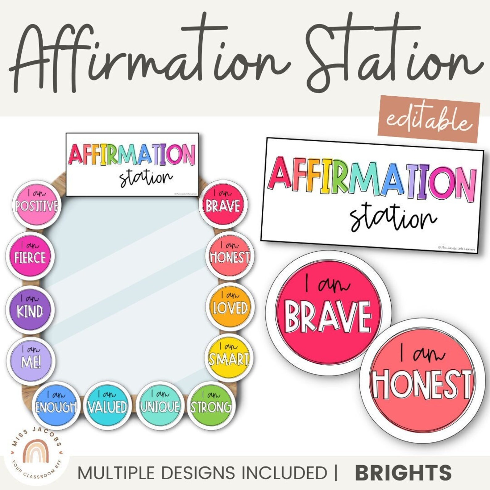 Affirmation Station BRIGHTS Positive Affirmations for Classroom Mirror ...