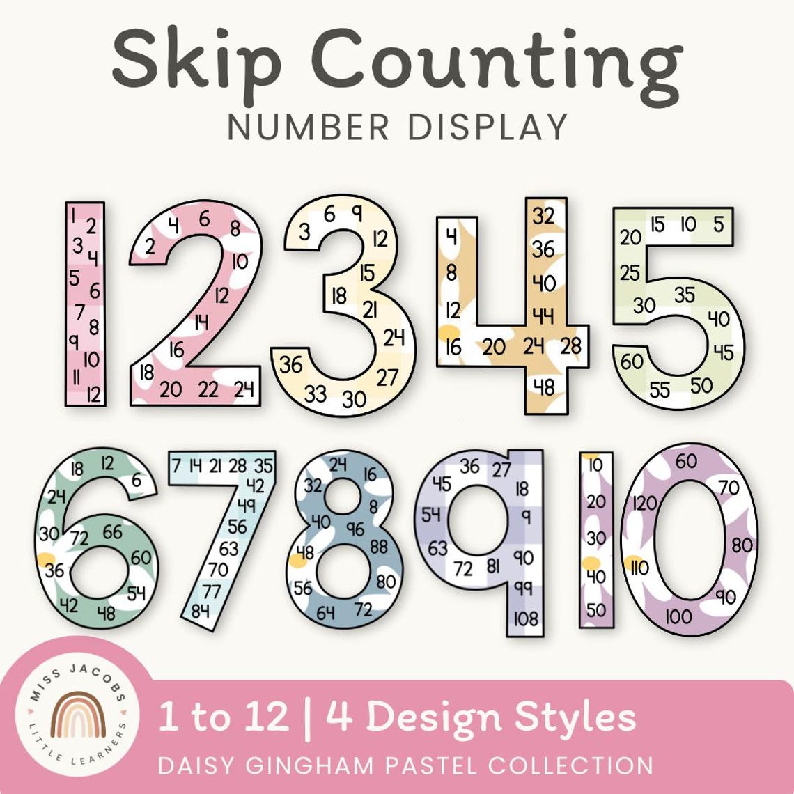 Skip Counting Large Number Line Display | Daisy Gingham Pastels Math ...