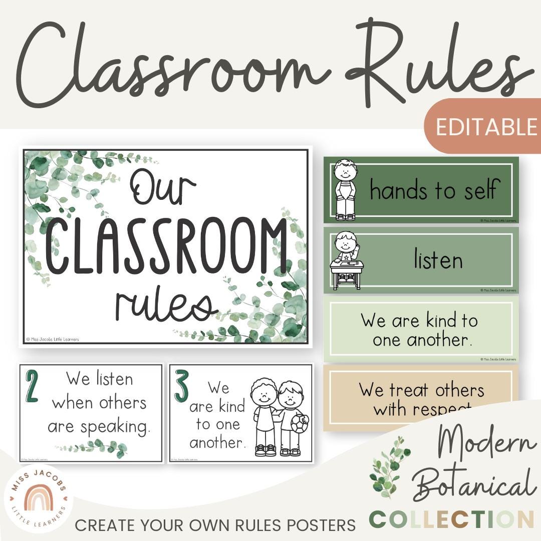 Classroom Rules & Expectations Posters With Visuals, Modern Botanical ...