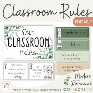 Classroom Rules & Expectations Posters With Visuals, Modern Botanical ...