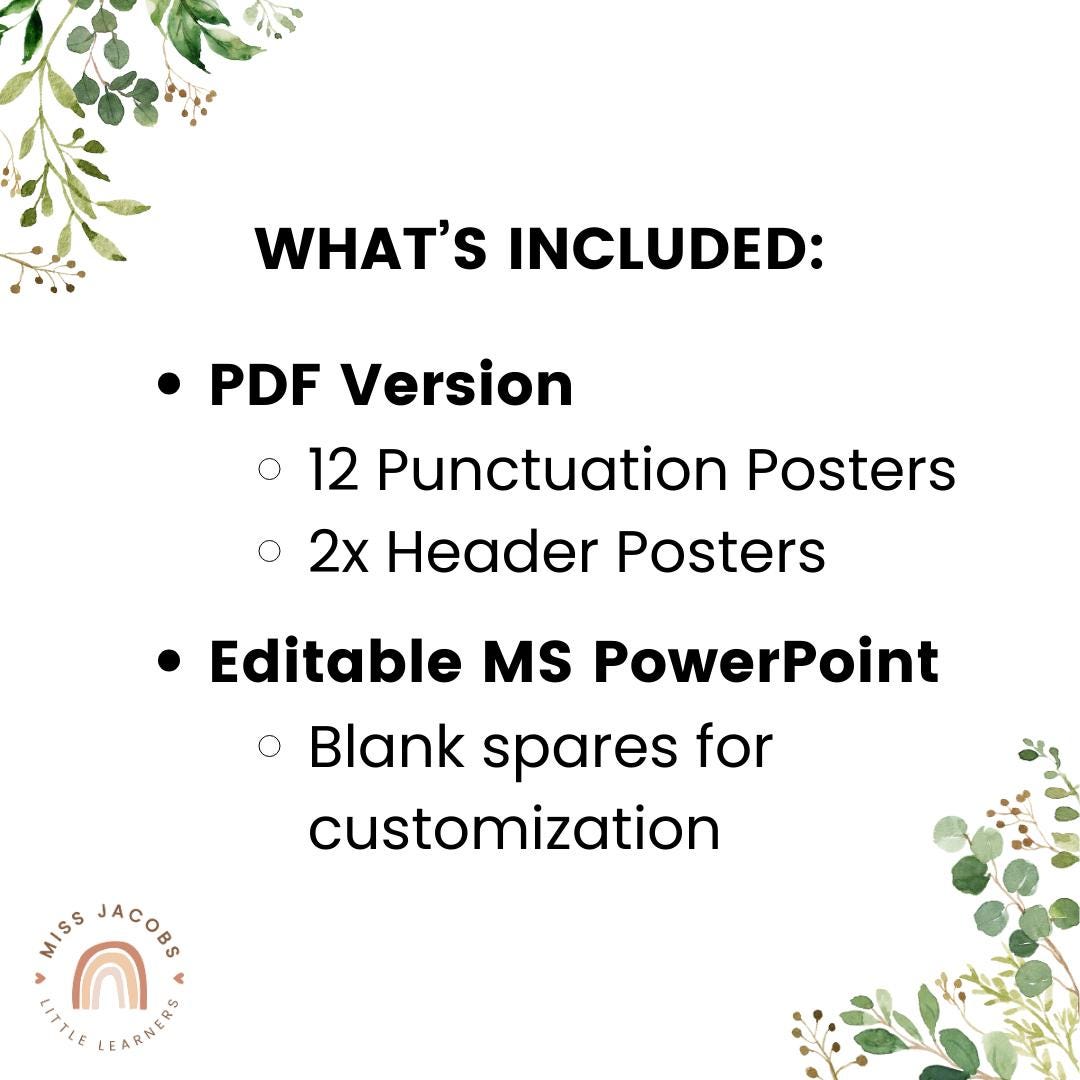 Punctuation Posters, Modern Botanical Theme, Printable ELA Anchor ...