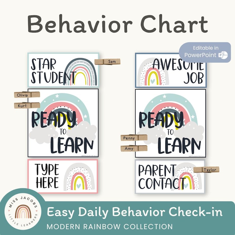 MODERN RAINBOW Behavior Chart | Editable | Calm Colors Classroom Decor ...