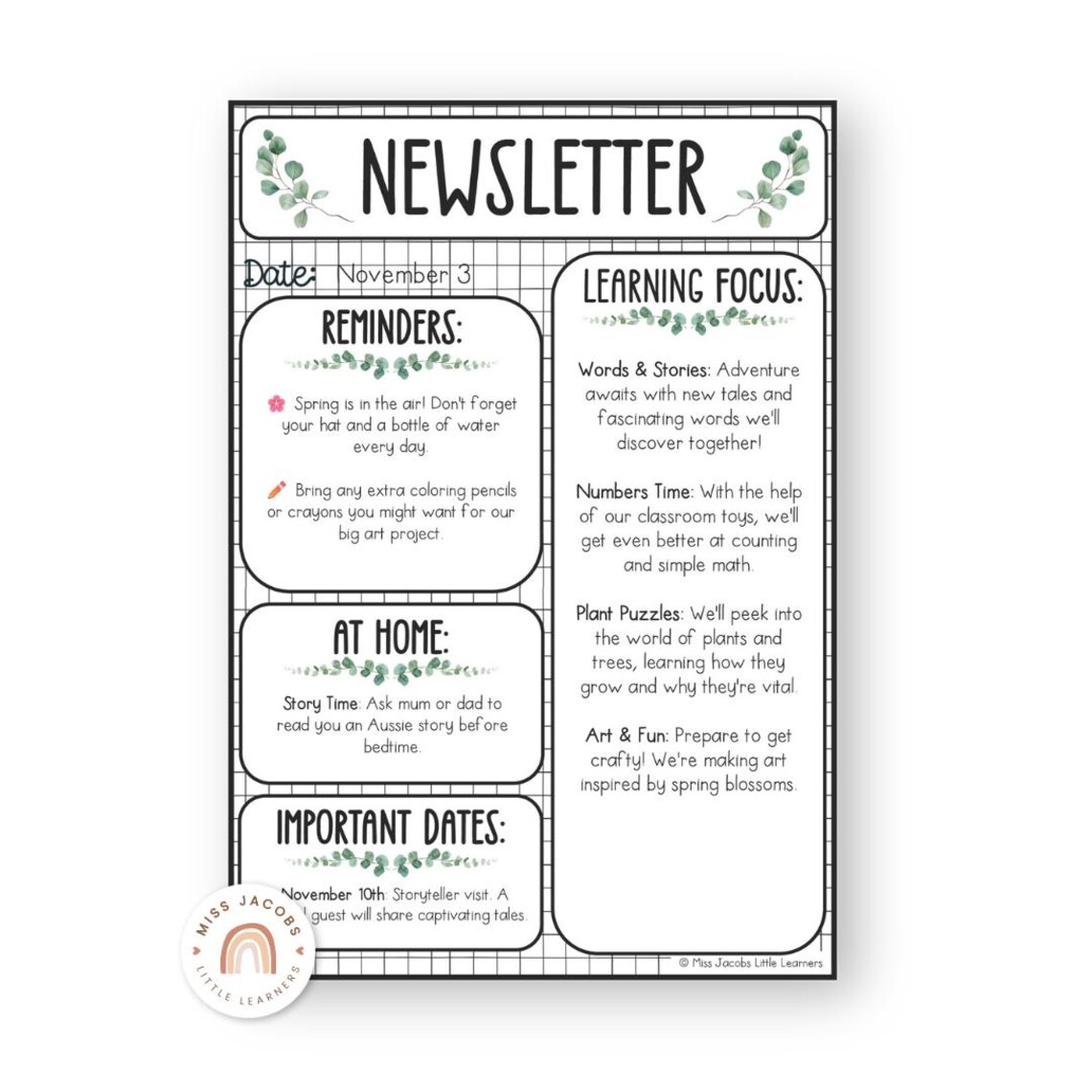 Newsletter Template for Teachers, Editable Weekly & Monthly Parent ...