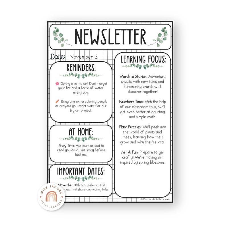 Newsletter Template for Teachers, Editable Weekly & Monthly Parent ...