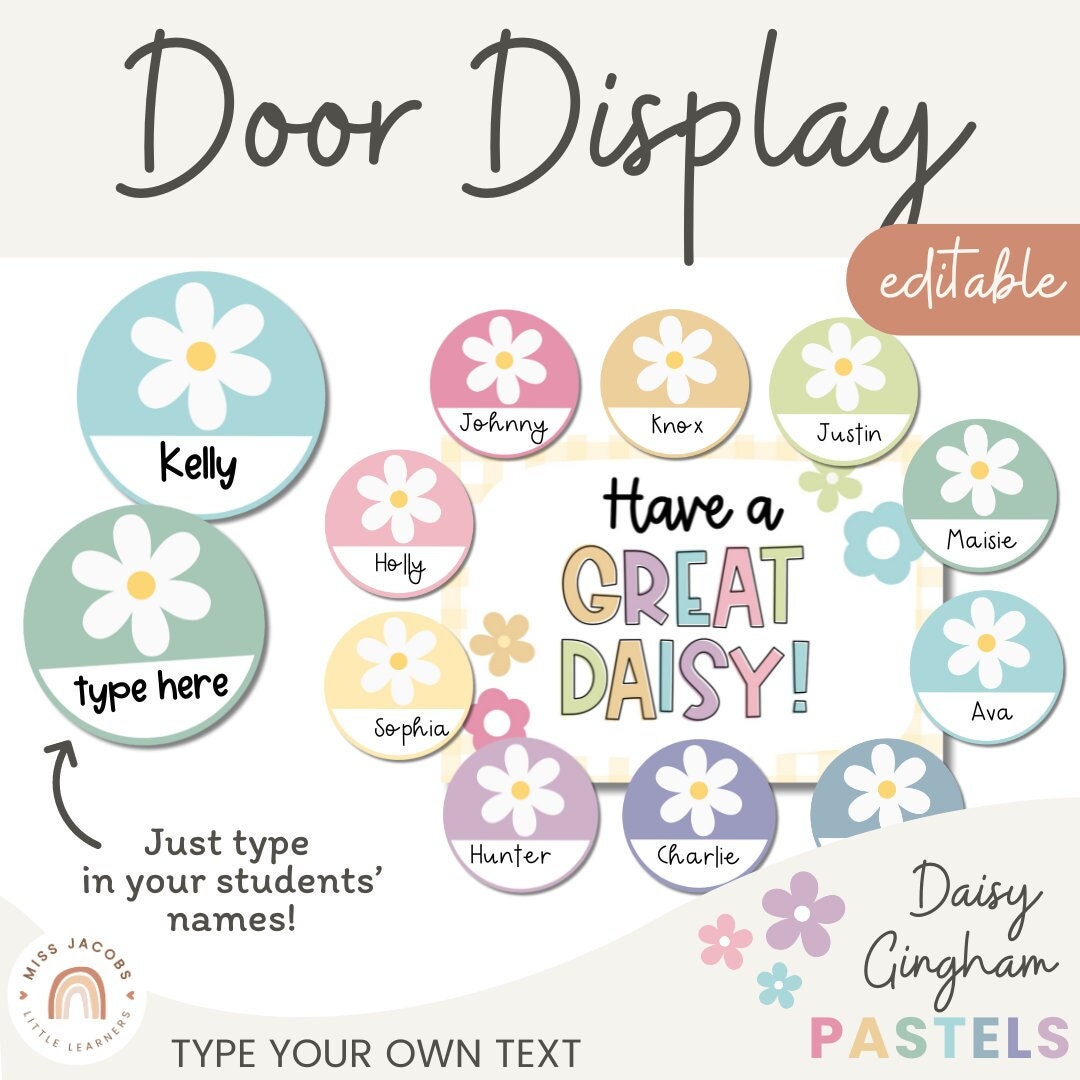 Daisy Door Display or Bulletin Board | Daisy Gingham Pastels Classroom ...