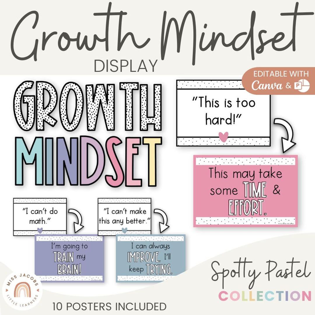 SPOTTY PASTELS Growth Mindset Posters | Muted Rainbow Classroom Decor ...