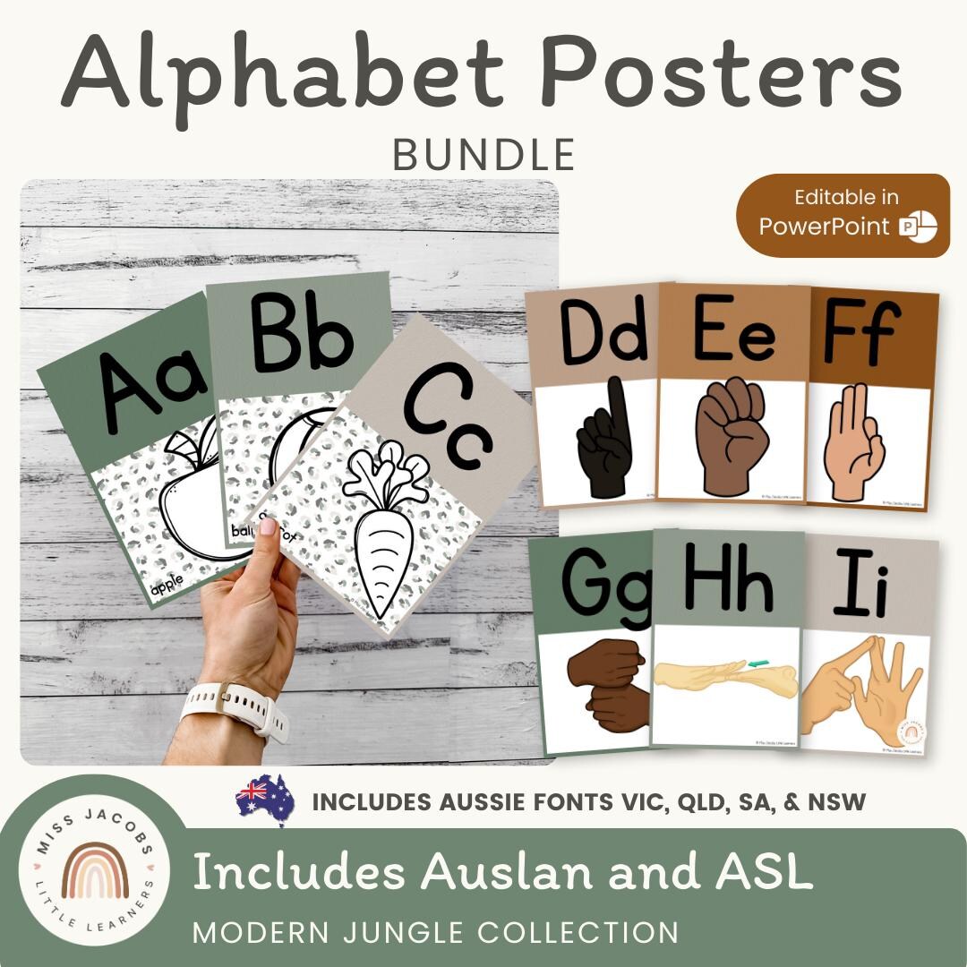 Alphabet Posters Bundle | MODERN JUNGLE | Editable Classroom Decor - Etsy