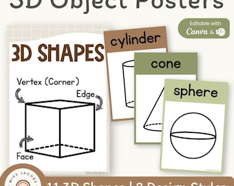 Woodland 3D Shape Posters, Editable Object Shapes Anchor Chart Math ...
