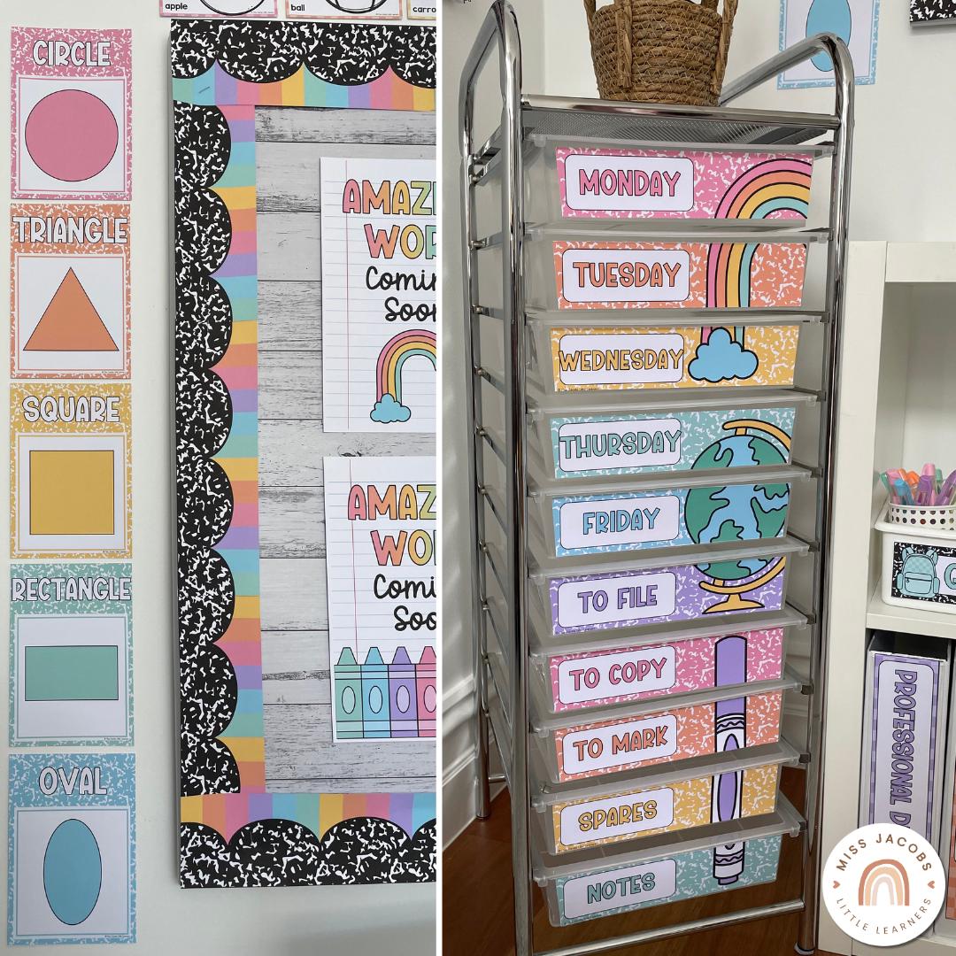 Cutesy Classroom Decor Bundle, Bright Rainbow Composition Notebook ...