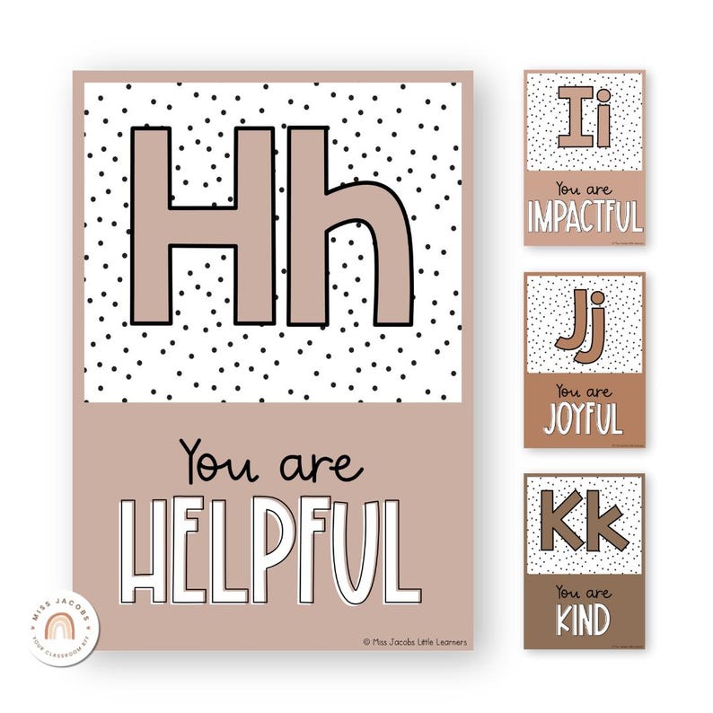Affirmation Alphabet Poster Spotty Neutrals, Printable ABC Wall Posters ...