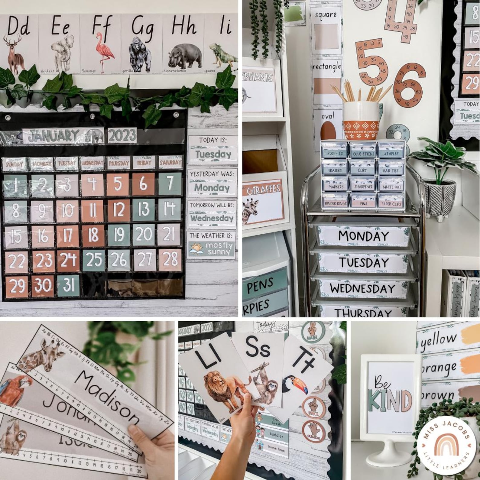 MODERN JUNGLE Classroom Decor Bundle - EDITABLE! Boho Jungle Vibes ...