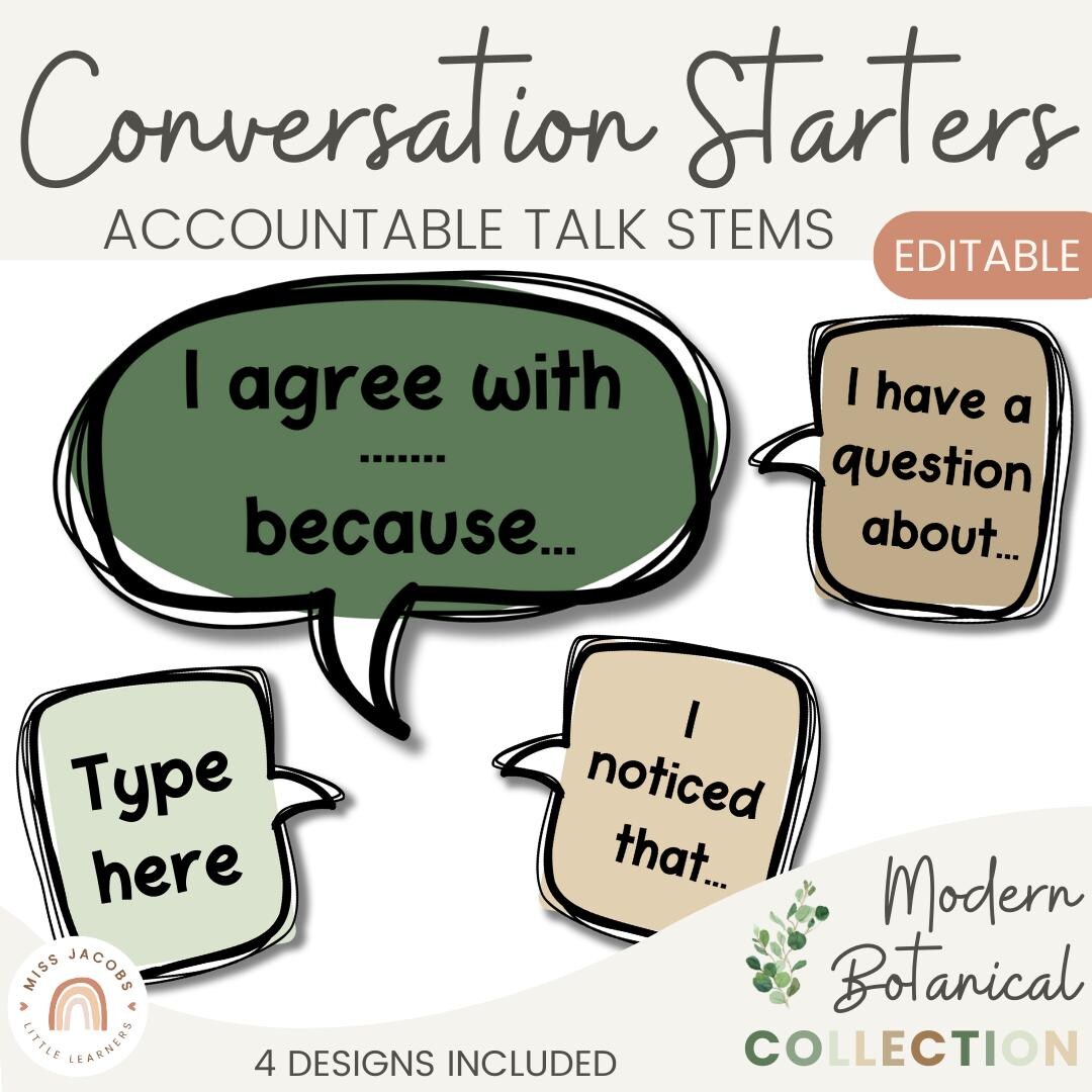 48 Conversation Starters, Accountable Talk Stems for Social Skills ...
