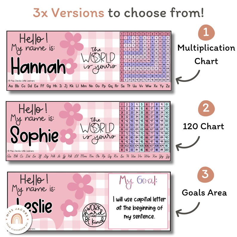 Student Name Tags & Goals Desk Plates | Daisy Gingham Pastels Classroom ...