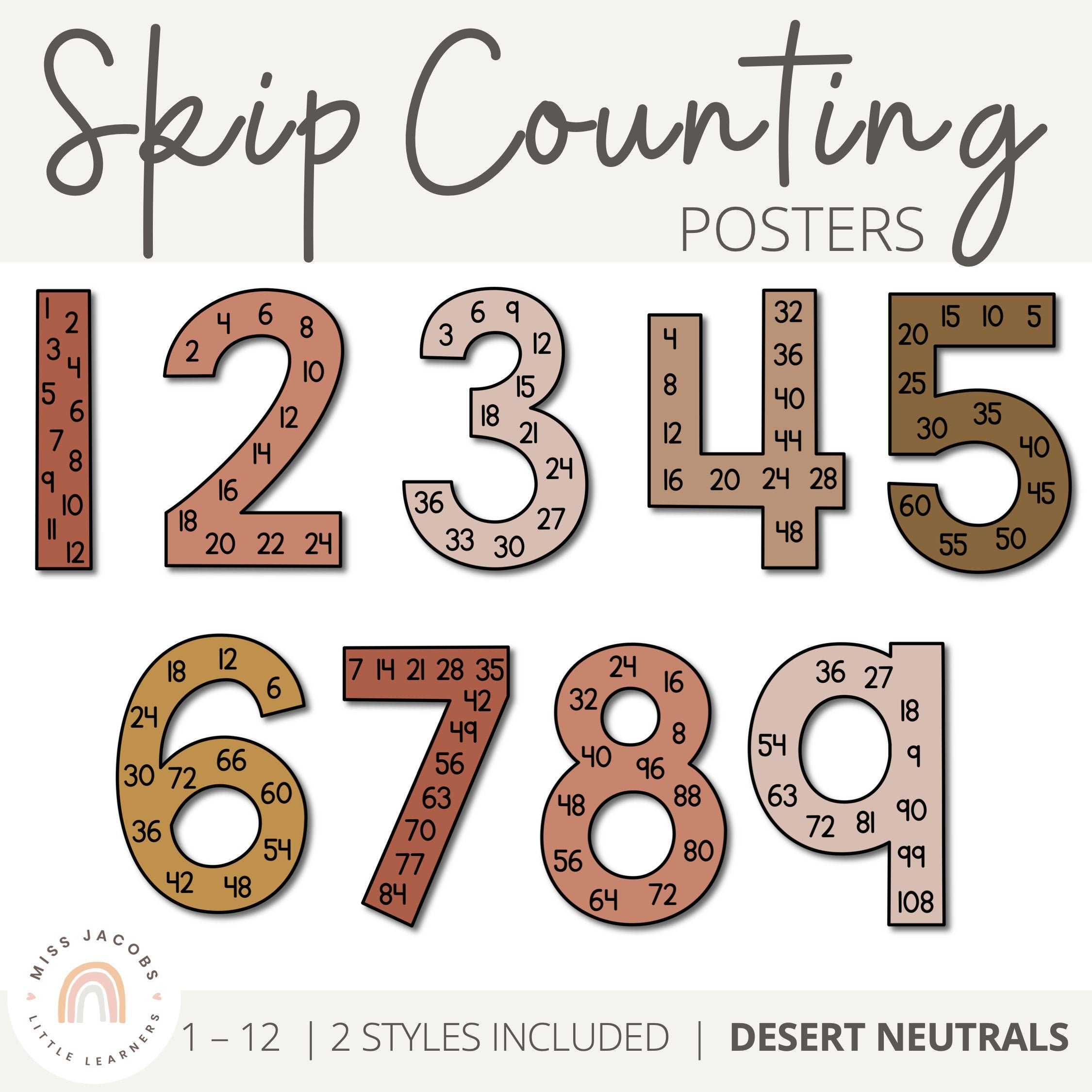 desert-neutral-skip-counting-large-number-display-boho-vibes-etsy-espa-a